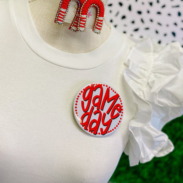 gameday spirit button in red + white – Spirit Sprinkles