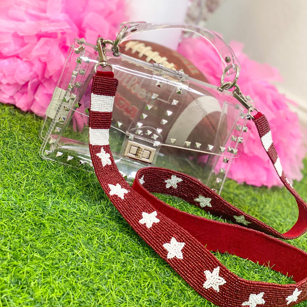 beaded purse strap in maroon + white (GOLD hardware) – Spirit Sprinkles